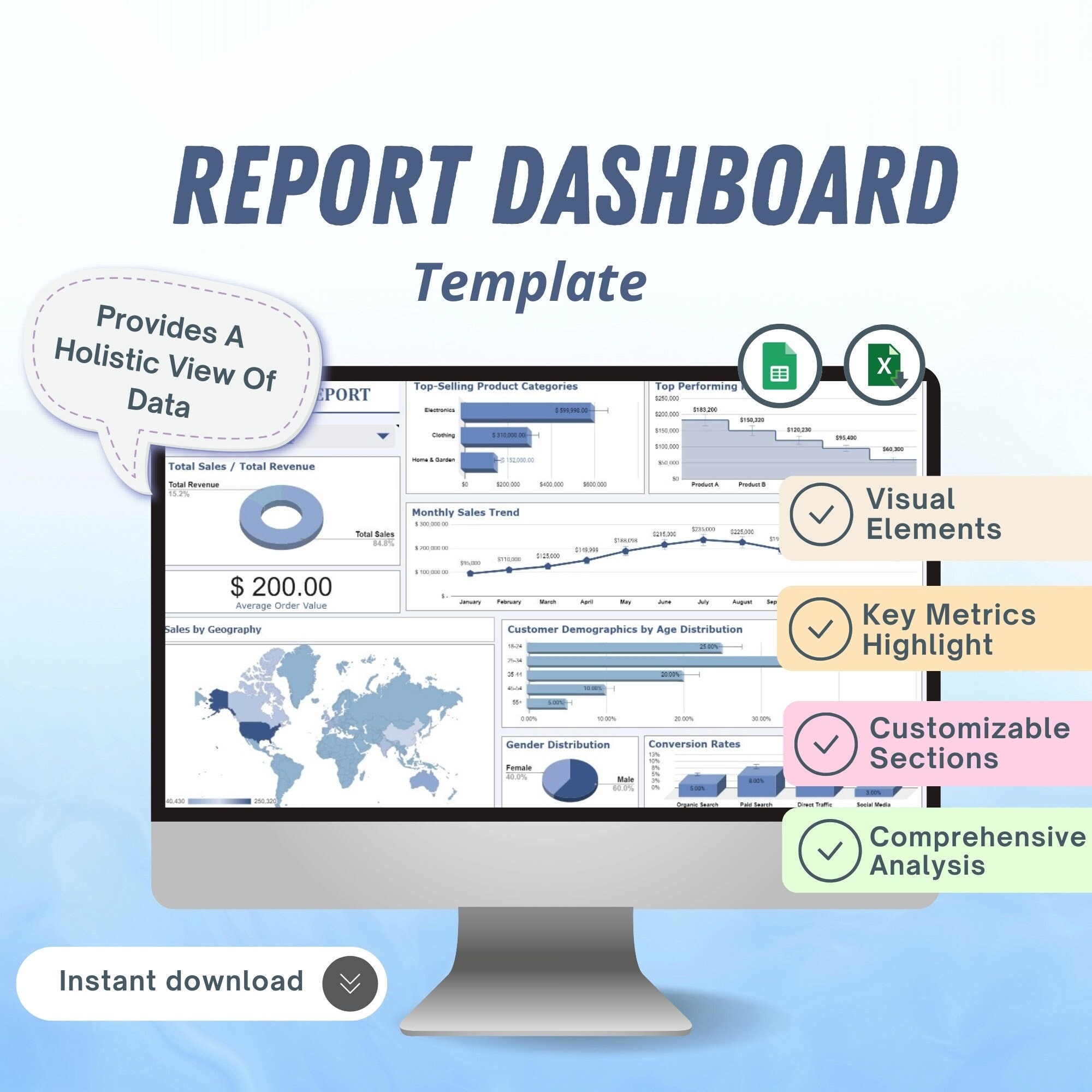 Dashboard Report Template Excel, Enhance Decision Making, Executive ...