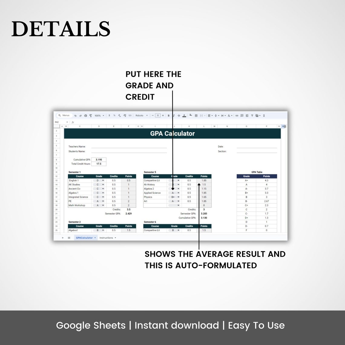 Professional Academic Gpa Calculator Google Sheets Template, School ...