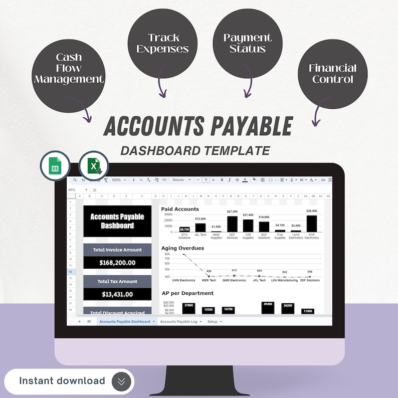 Accounts Payable Dashboard Excel Template: Small Business Finance ...
