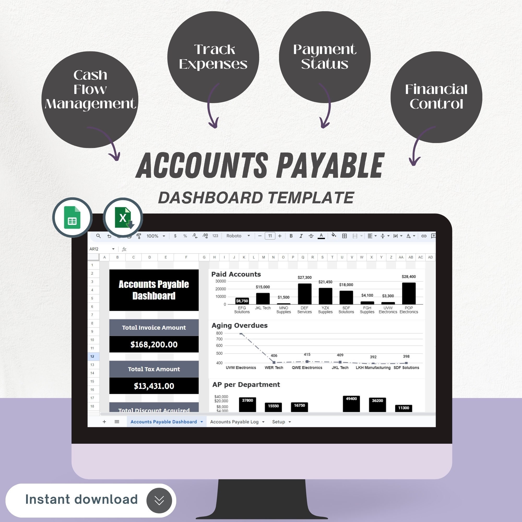 Accounts Payable Dashboard Excel Template: Small Business Finance ...