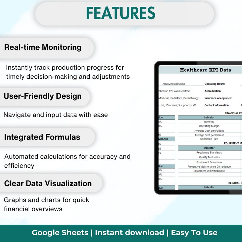 Healthcare KPI Dashboard Template: Clinical Data Tracker (google Sheet ...