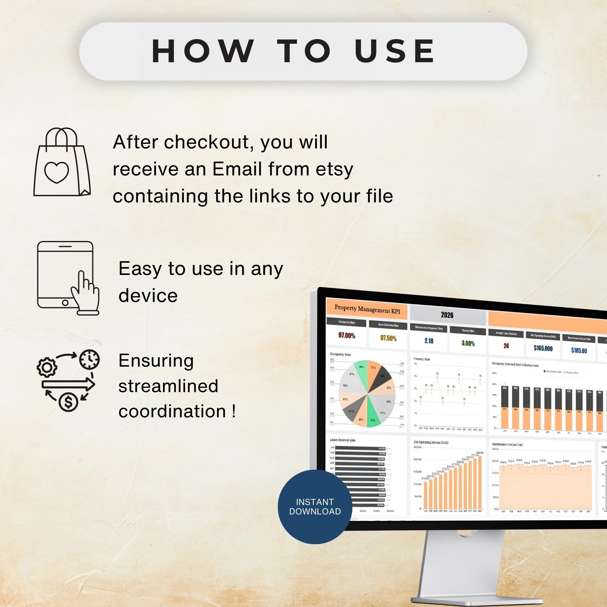 Property Management KPI Excel Dashboard: Rental Income Tracker (digital ...