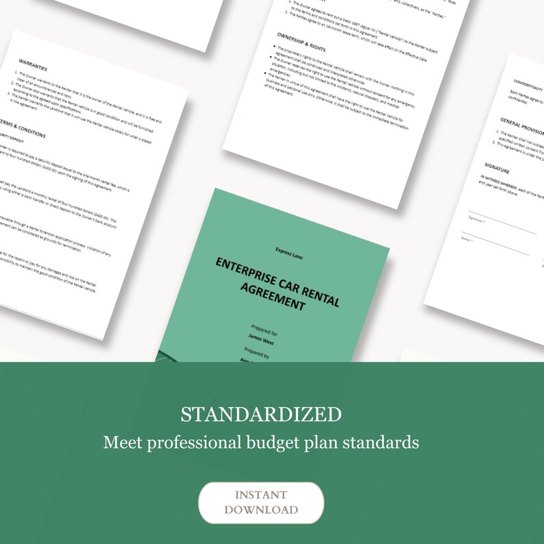 Printable Car Rental Agreement for Enterprise, Editable Vehicle Rental ...