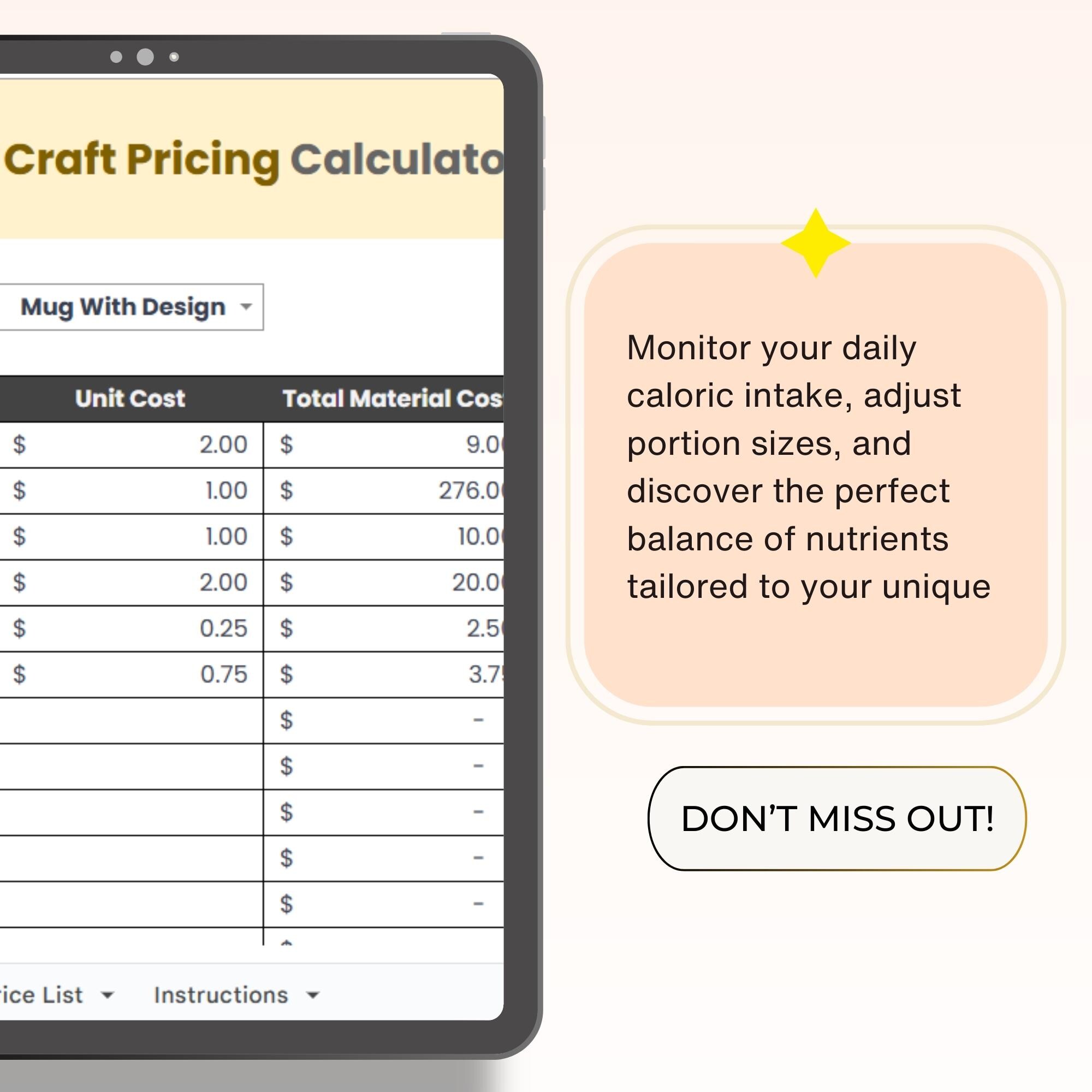 Craft Pricing Calculator: Excel & Google Sheets Template (digital ...