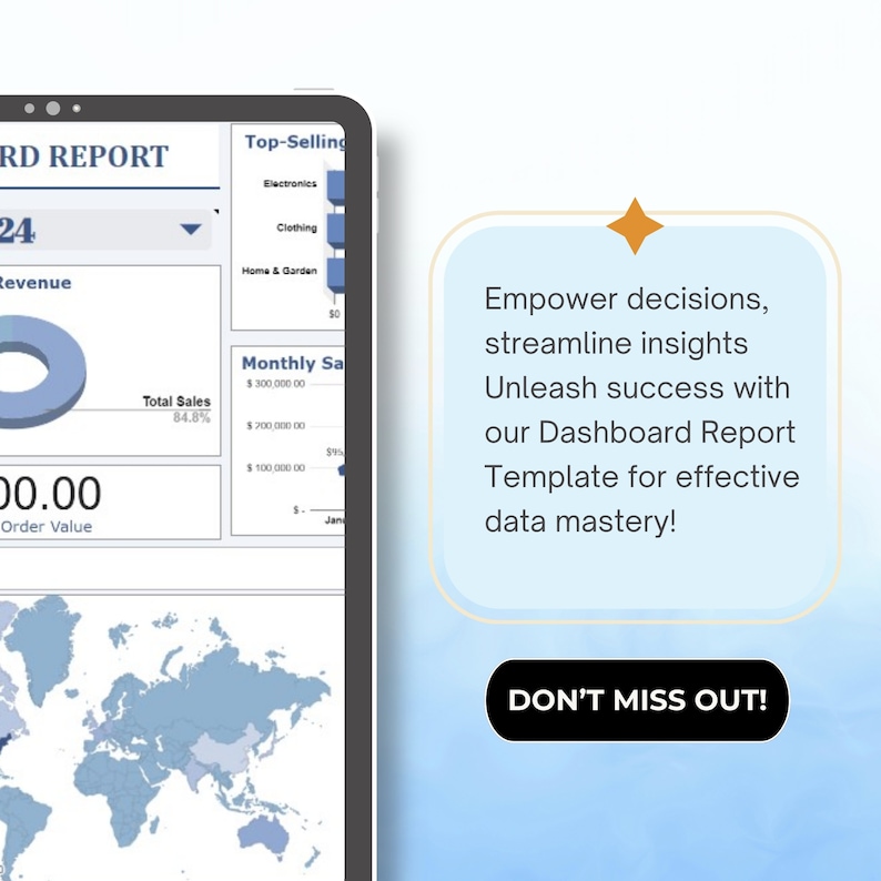Excel Dashboard Report Template: Executive Summary, Metrics (digital ...