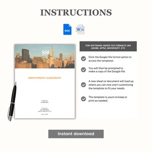 Professional Employment Contract Template, Editable Employment ...