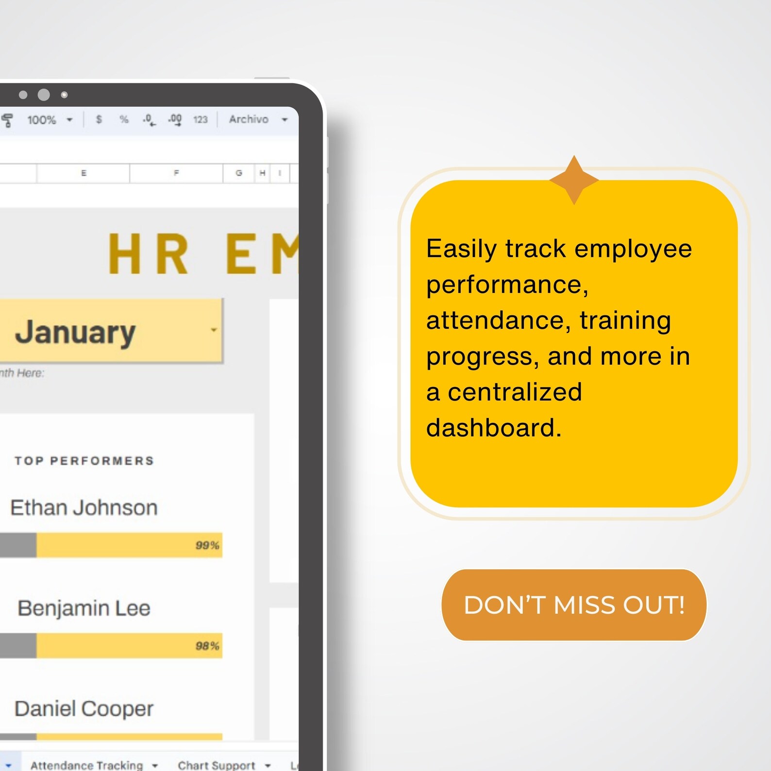 HR Employee Dashboard Template, Performance Tracker (google Sheet ...
