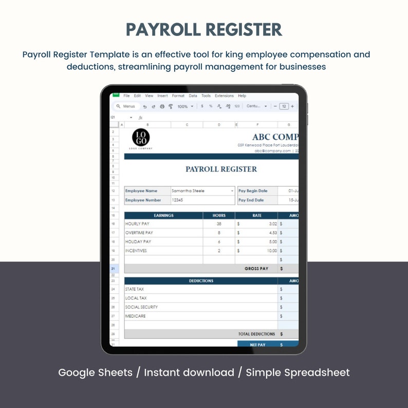 Payroll Spreadsheet Template: Employee Management System (digital ...