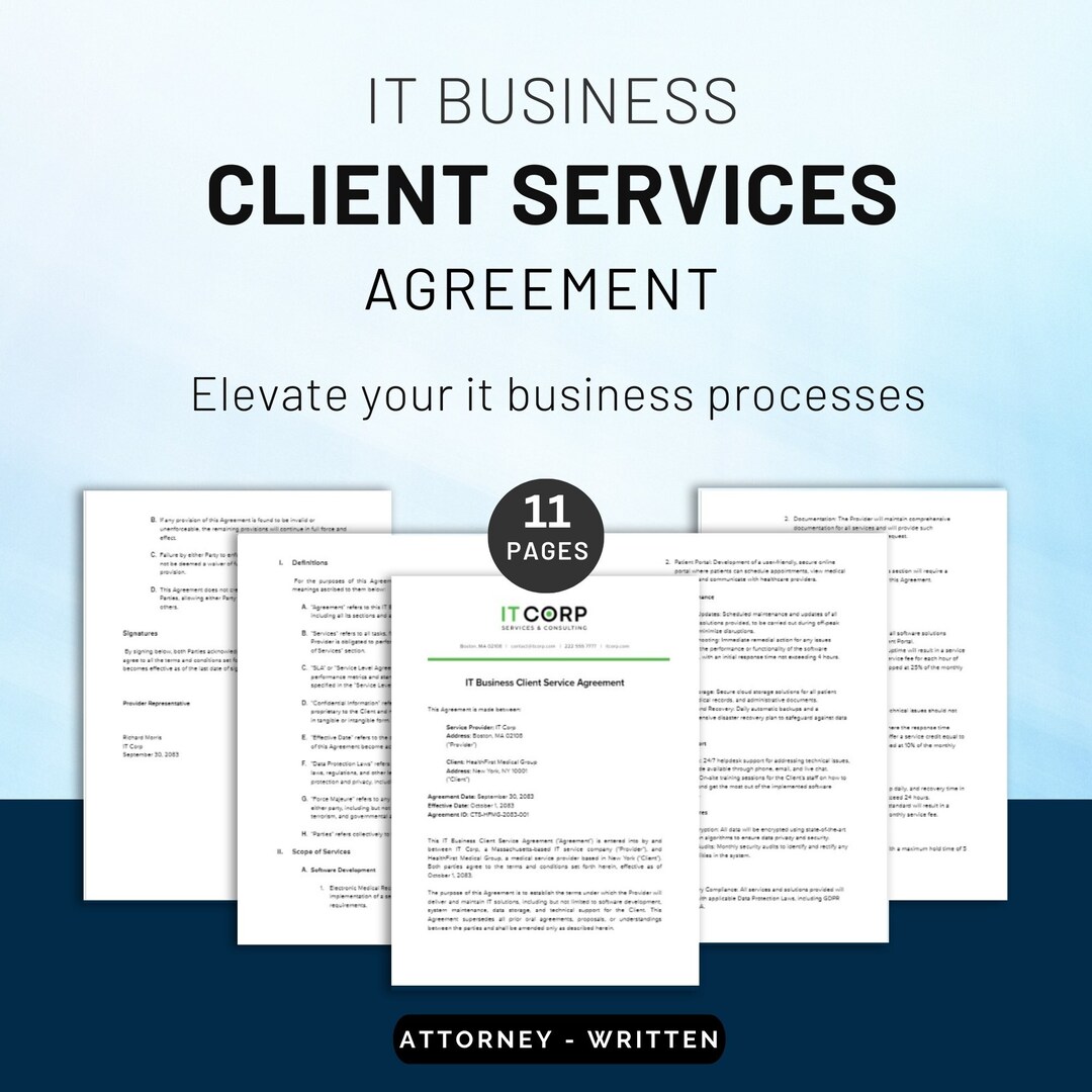 IT Business Client Services Agreement Template Word Doc, Editable Client Contract, Draft by ...