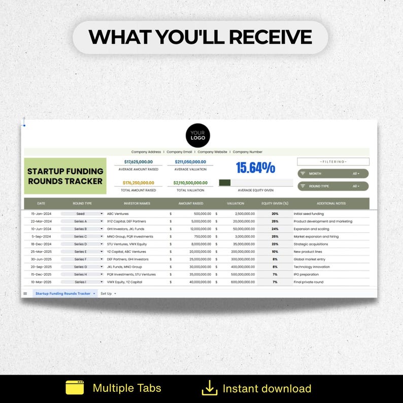 Editable Startup Funding Rounds Tracker Template, Fundraising CRM ...