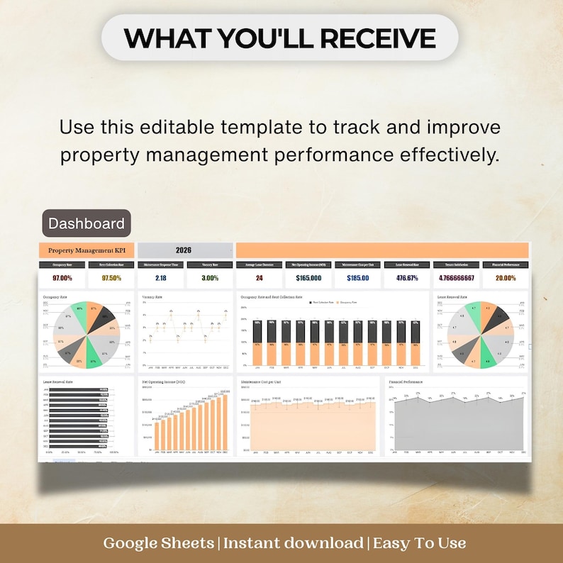Property Management KPI Excel Dashboard: Rental Income Tracker (digital ...