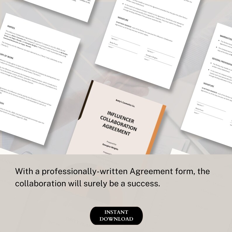 Influencer Agreement Template for Successful Collaboration, Editable ...