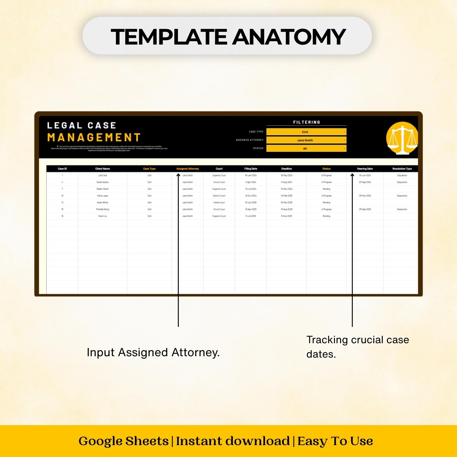 Legal Case Management Spreadsheet Excel Template for Law Firm Save Time ...