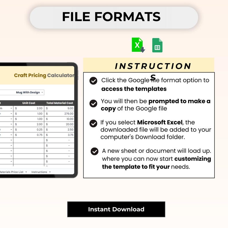 Craft Pricing Calculator: Excel & Google Sheets Template (digital ...