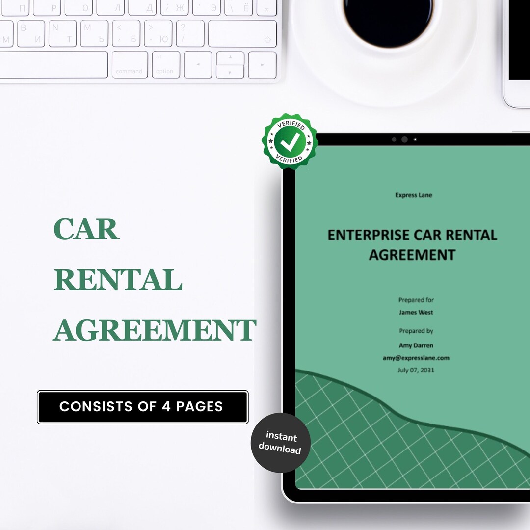 Printable Car Rental Agreement for Enterprise, Editable Vehicle Rental ...