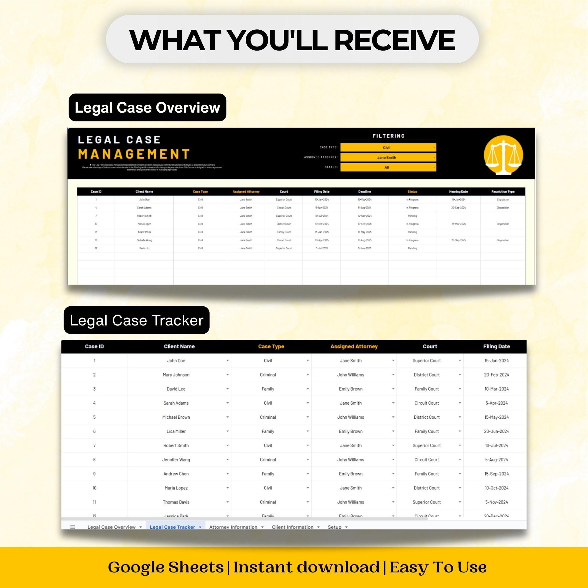 Legal Case Management Spreadsheet: Law Firm Client Tracker (excel ...