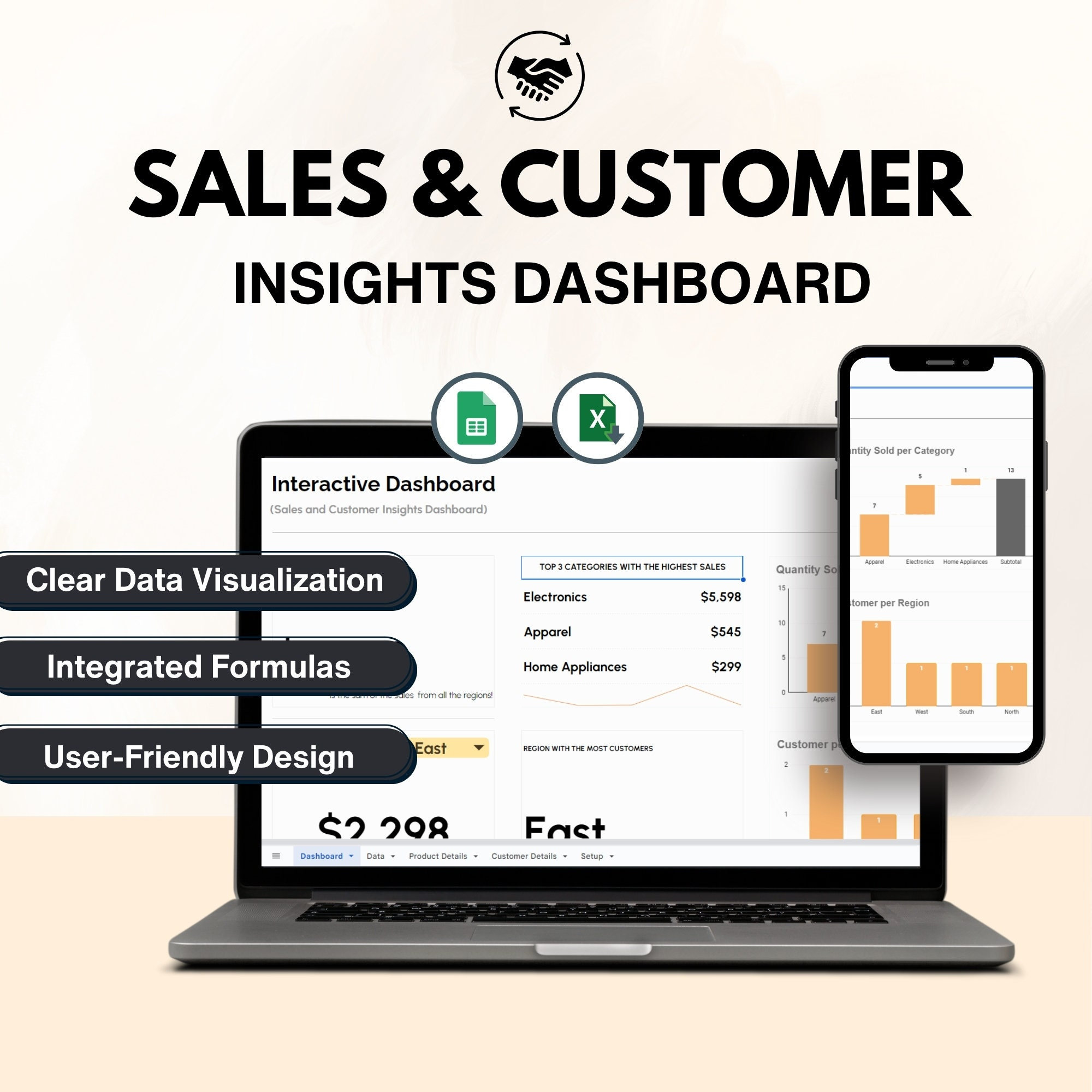 Sales and Customer Insights Dashboard Template, Product Details Template, Customer Tracker ...