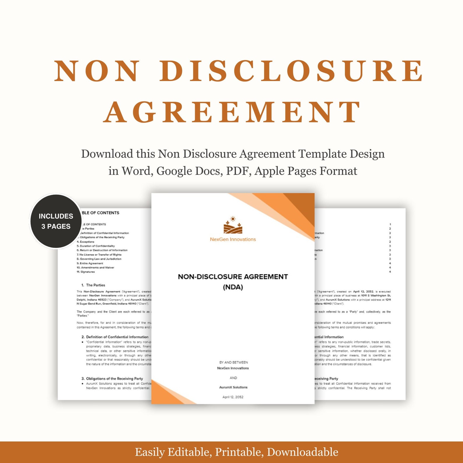 Business NDA Template: Editable Non Disclosure Agreement (digital ...