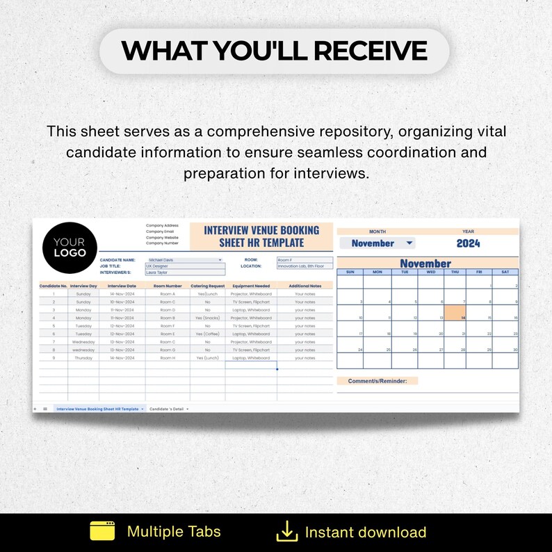 Interview Venue Booking Tracker Template, Candidate Tracker Spreadsheet ...
