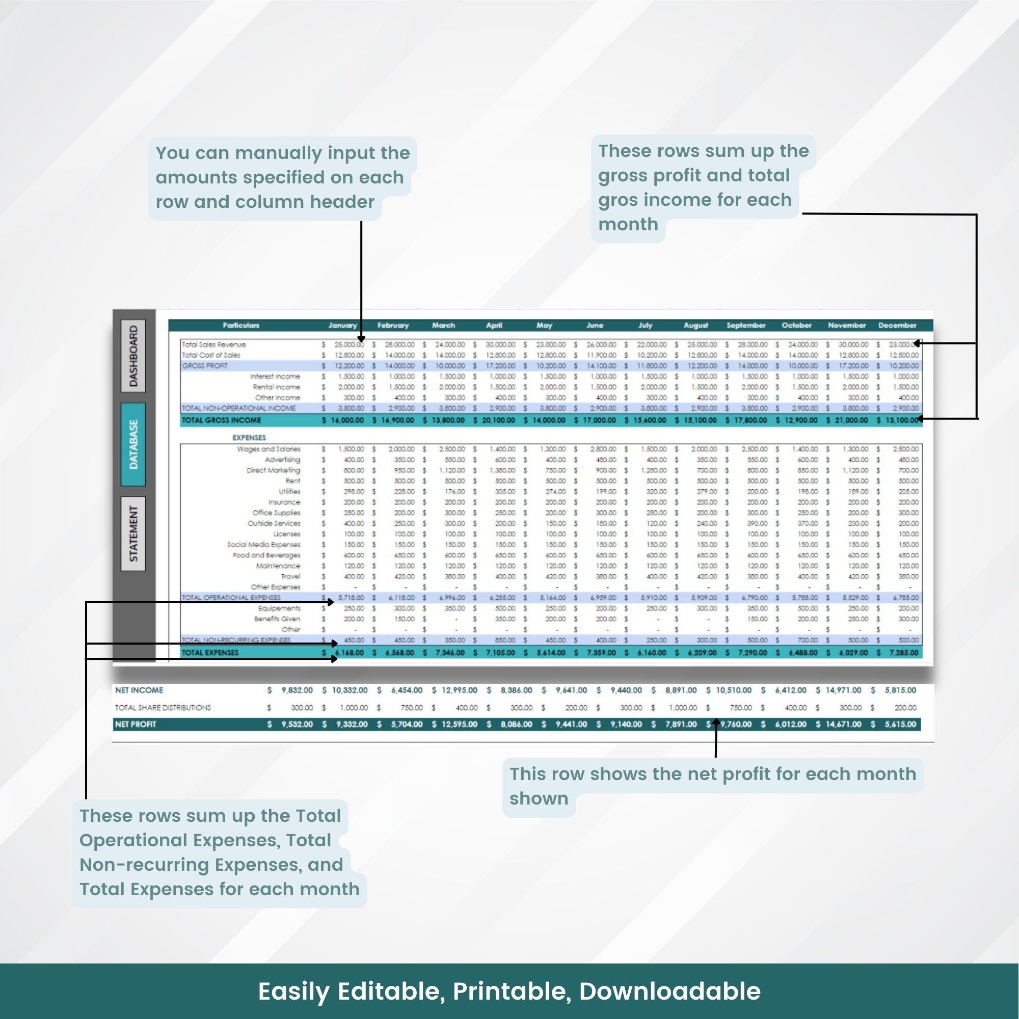 Profit and Loss Spreadsheet Template: Small Business P&L (digital ...