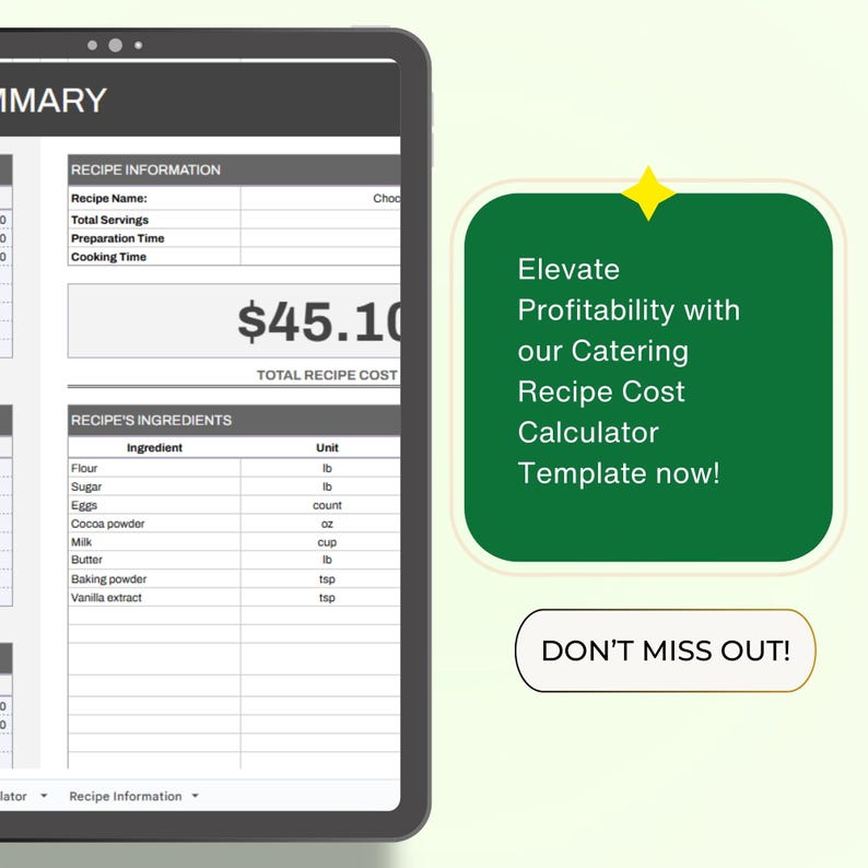 Recipe Cost Calculator: Excel & Google Sheets Template (digital ...