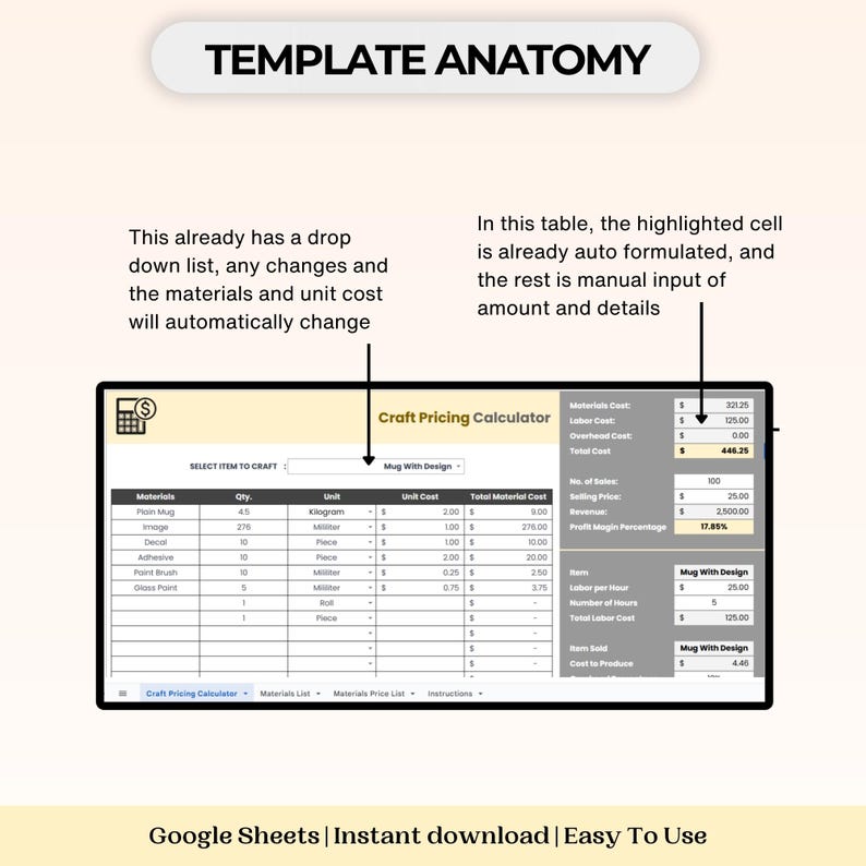 Craft Pricing Calculator: Excel & Google Sheets Template (digital ...
