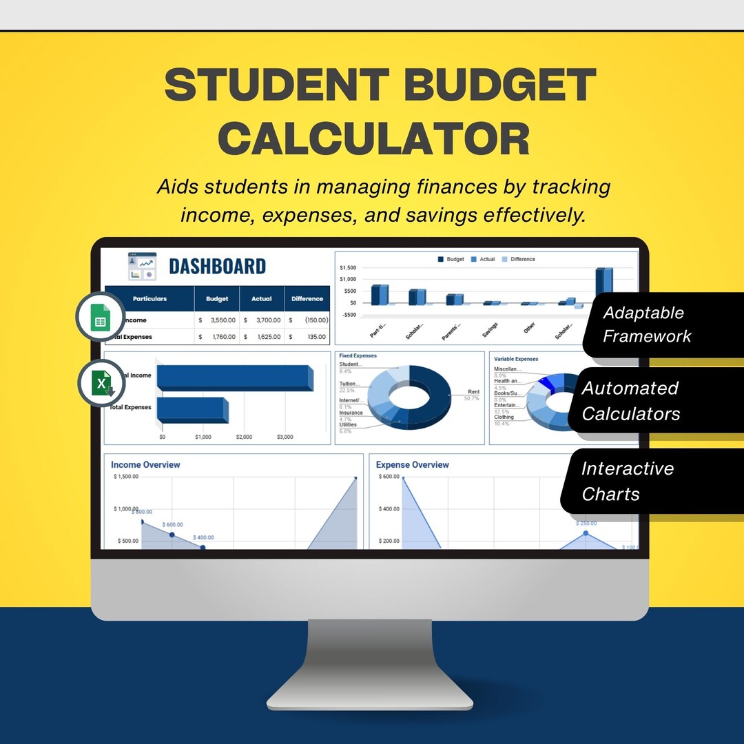 Student Budget Calculator Excel Google Sheets : College University ...