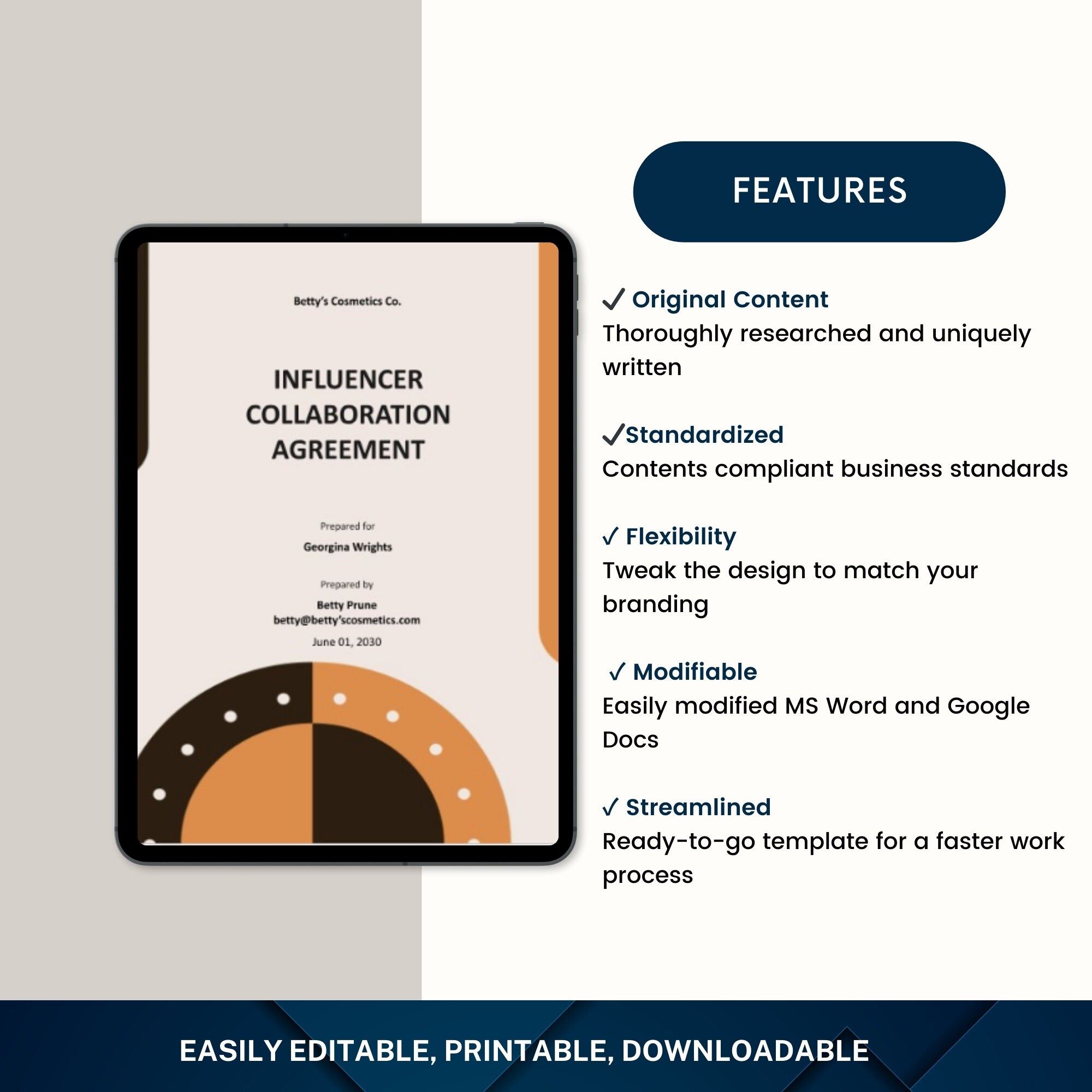 Influencer Agreement Template for Successful Collaboration, Editable ...