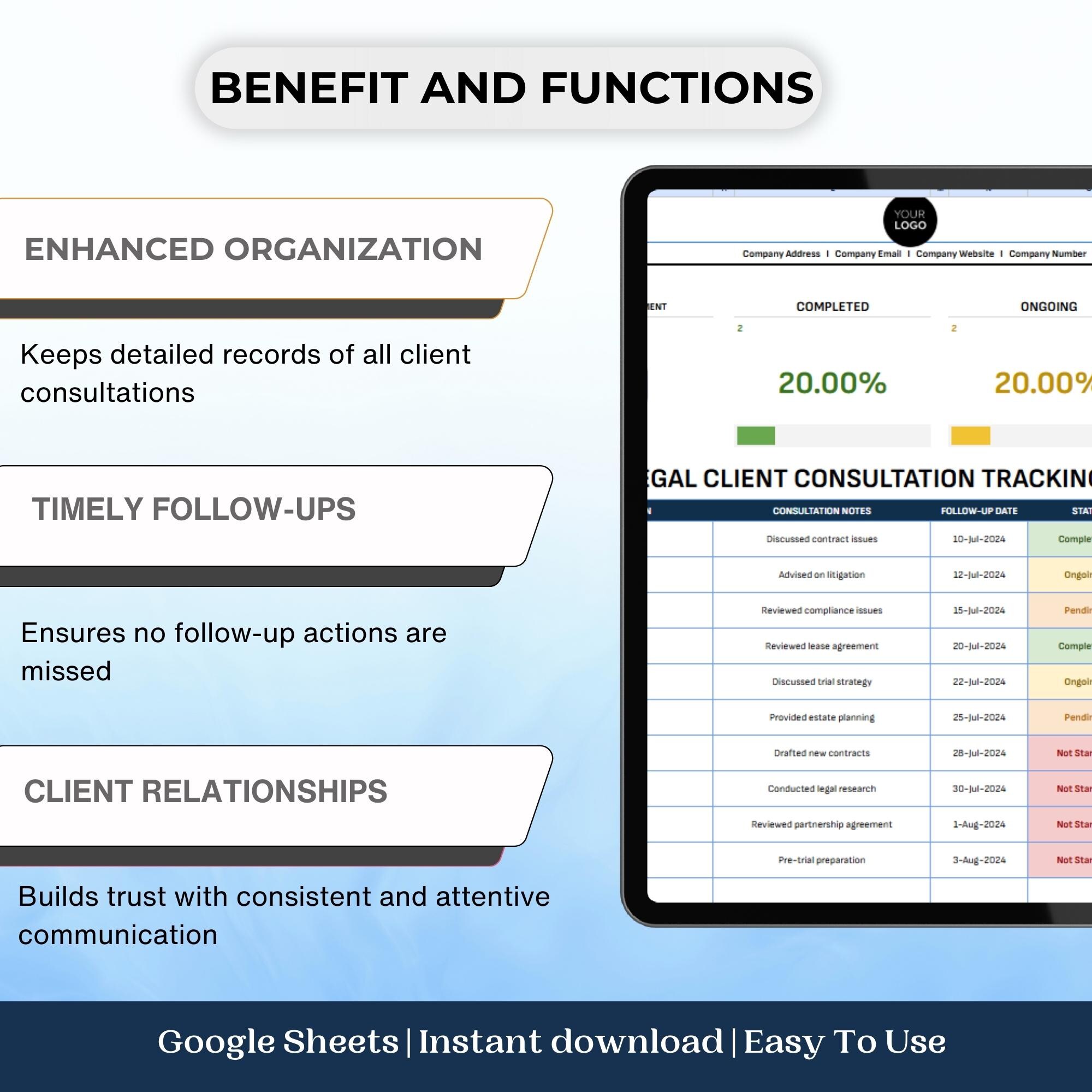 Law Firm Client Tracker Excel Template | Consultation Logs Scheduling ...