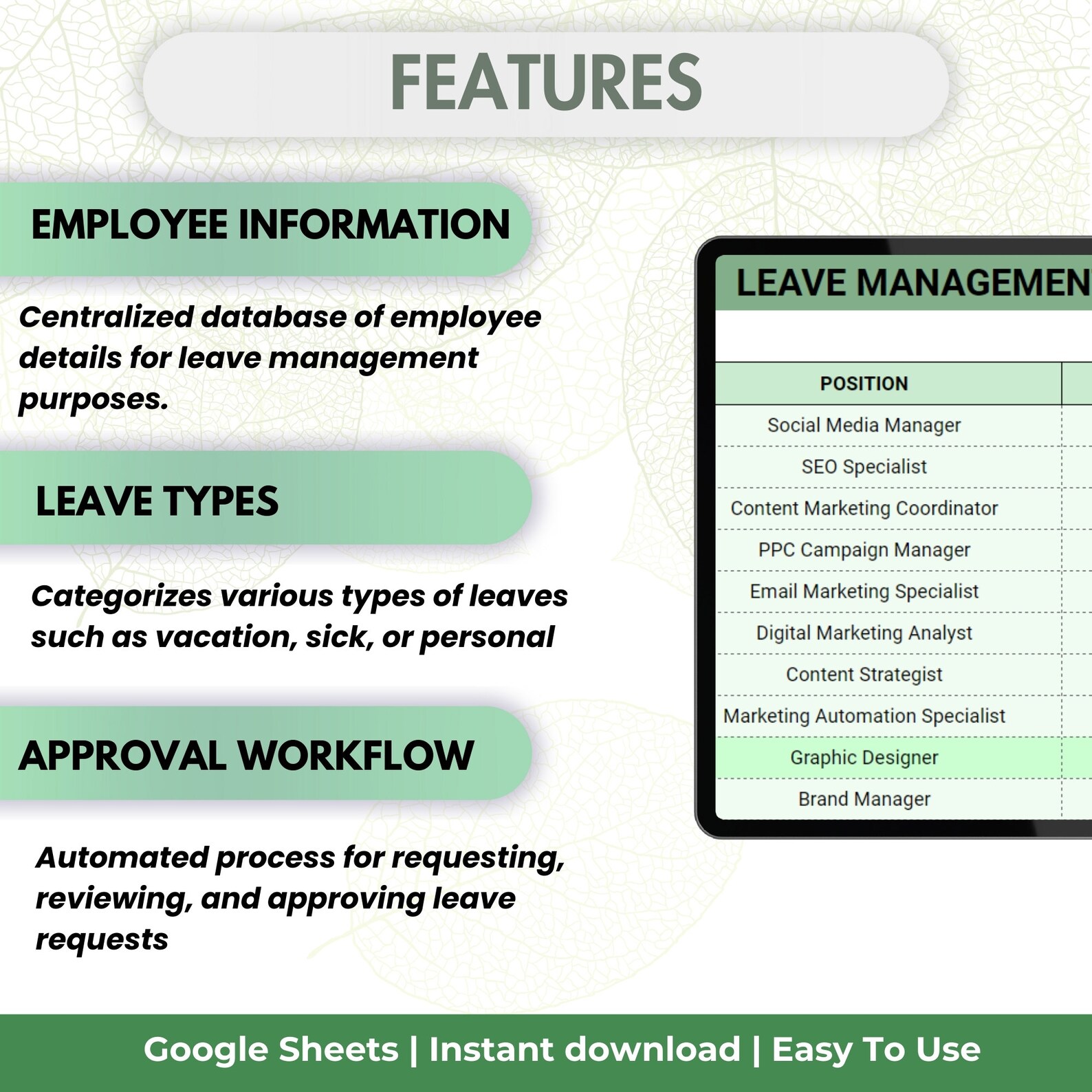 Employee Leave Dashboard Template: HR Management (google Sheet & Excel ...