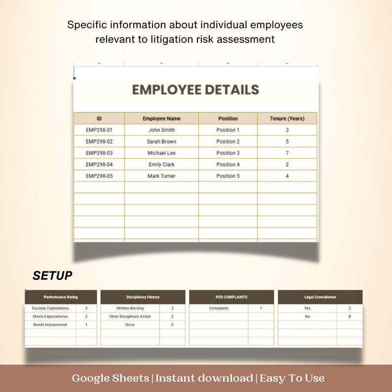 Employee Litigation Risk Assessment HR Template (excel & Google Sheet ...