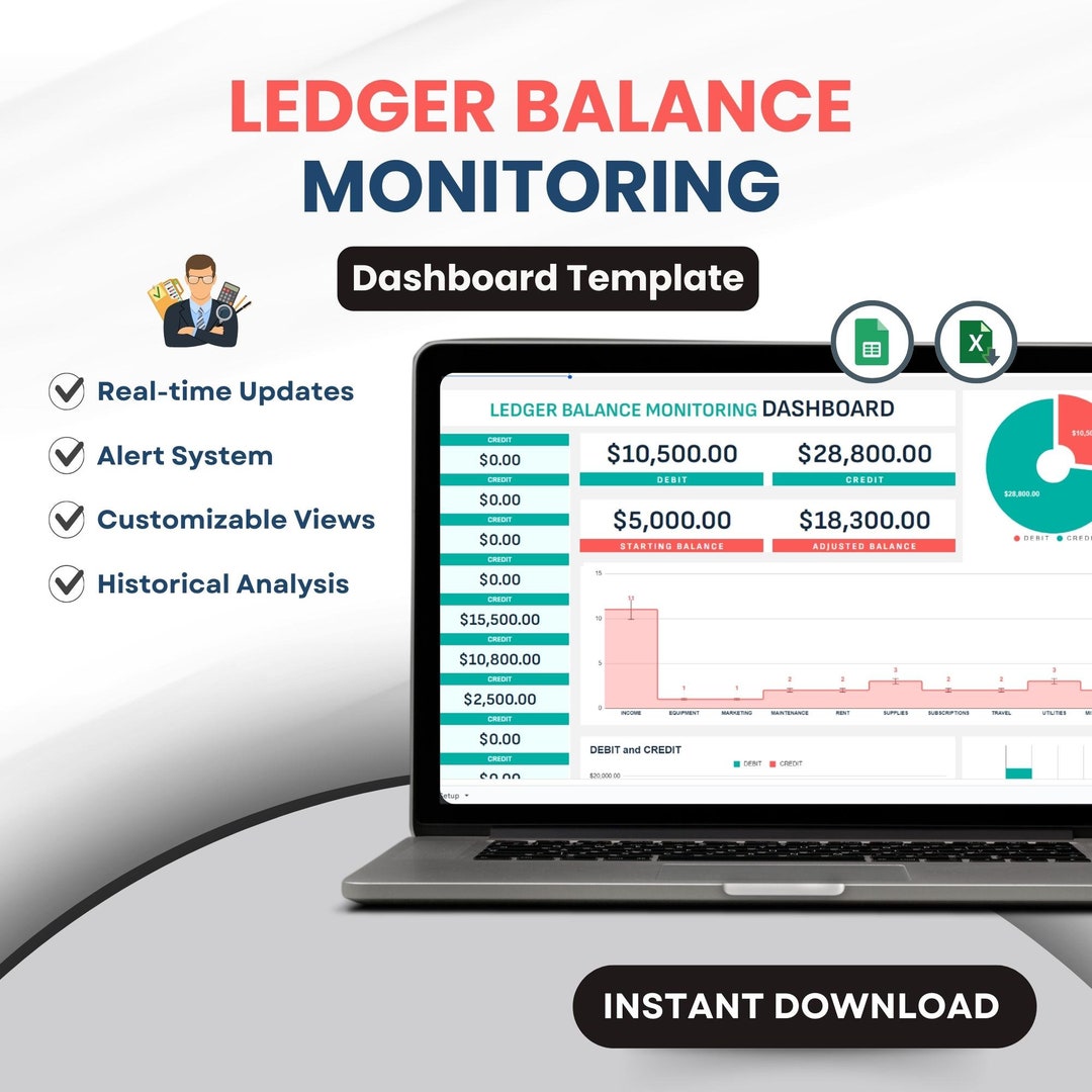 Editable Ledger Balance Monitoring Dashboard Excel Template, General ...