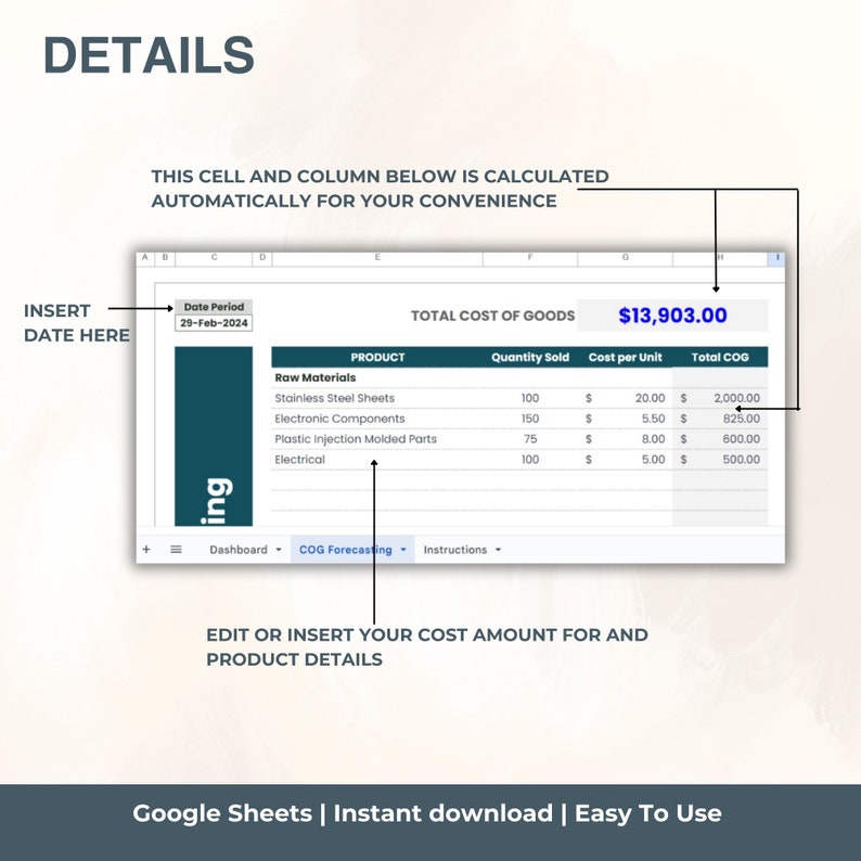 Cost of Goods Spreadsheet Templates for Small Business, Cost Tracker ...