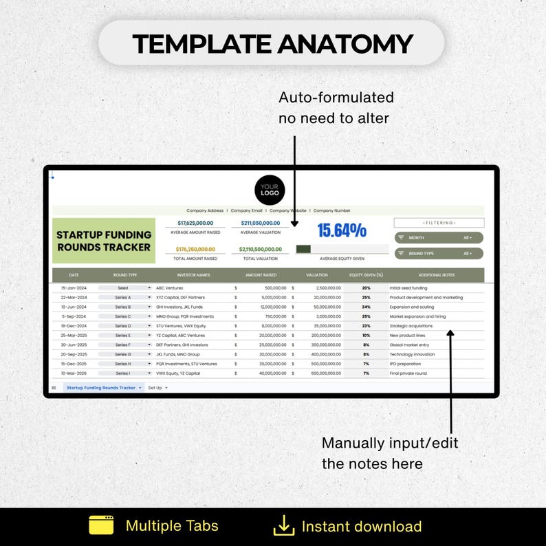 Editable Startup Funding Rounds Tracker Template, Fundraising CRM ...