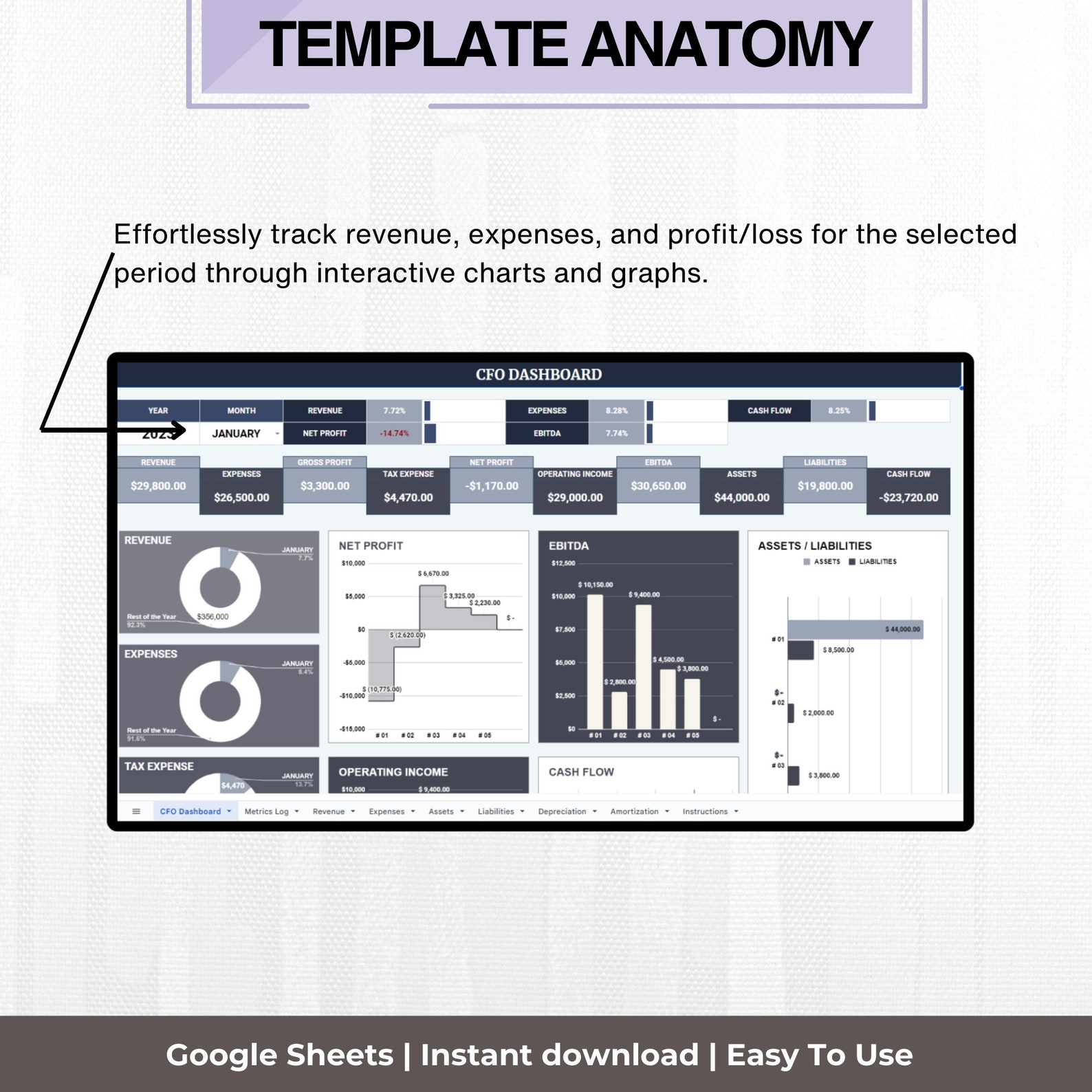 CFO Dashboard Excel Template: Financial Metrics Report (google Sheet/ms ...