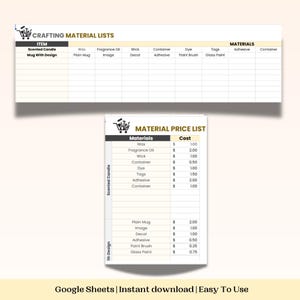 Craft Pricing Calculator: Excel & Google Sheets Template (digital ...