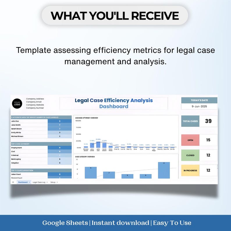 Legal Case Efficiency Analysis Excel Dashboard Template for Law Firms ...