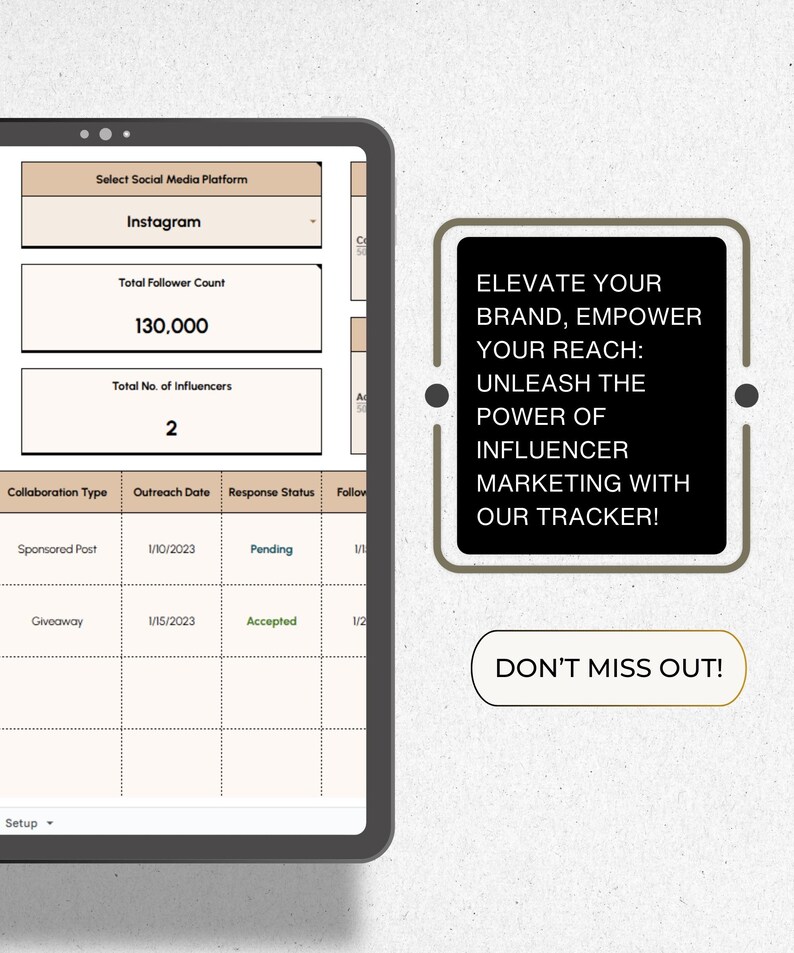 Influencer Outreach Tracker Google Sheet, Brand Collaboration Template ...