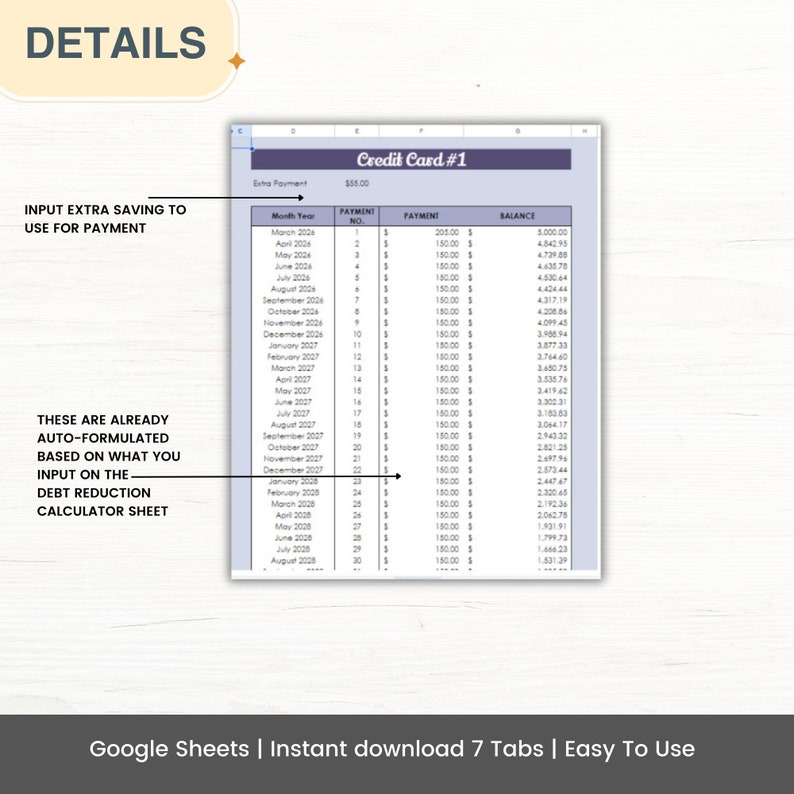 Debt Reduction Calculator Spreadsheet for Credit Cards, Editable Debt ...