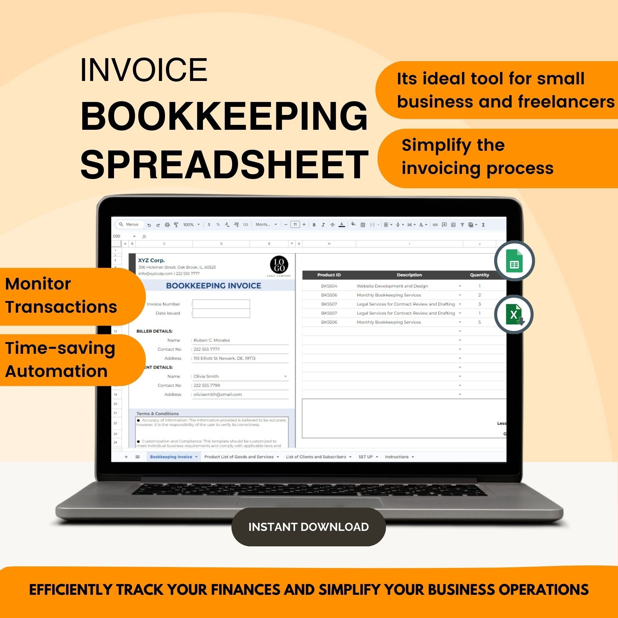 Invoice Bookkeeping Spreadsheet: Excel Template (digital Download) - Etsy