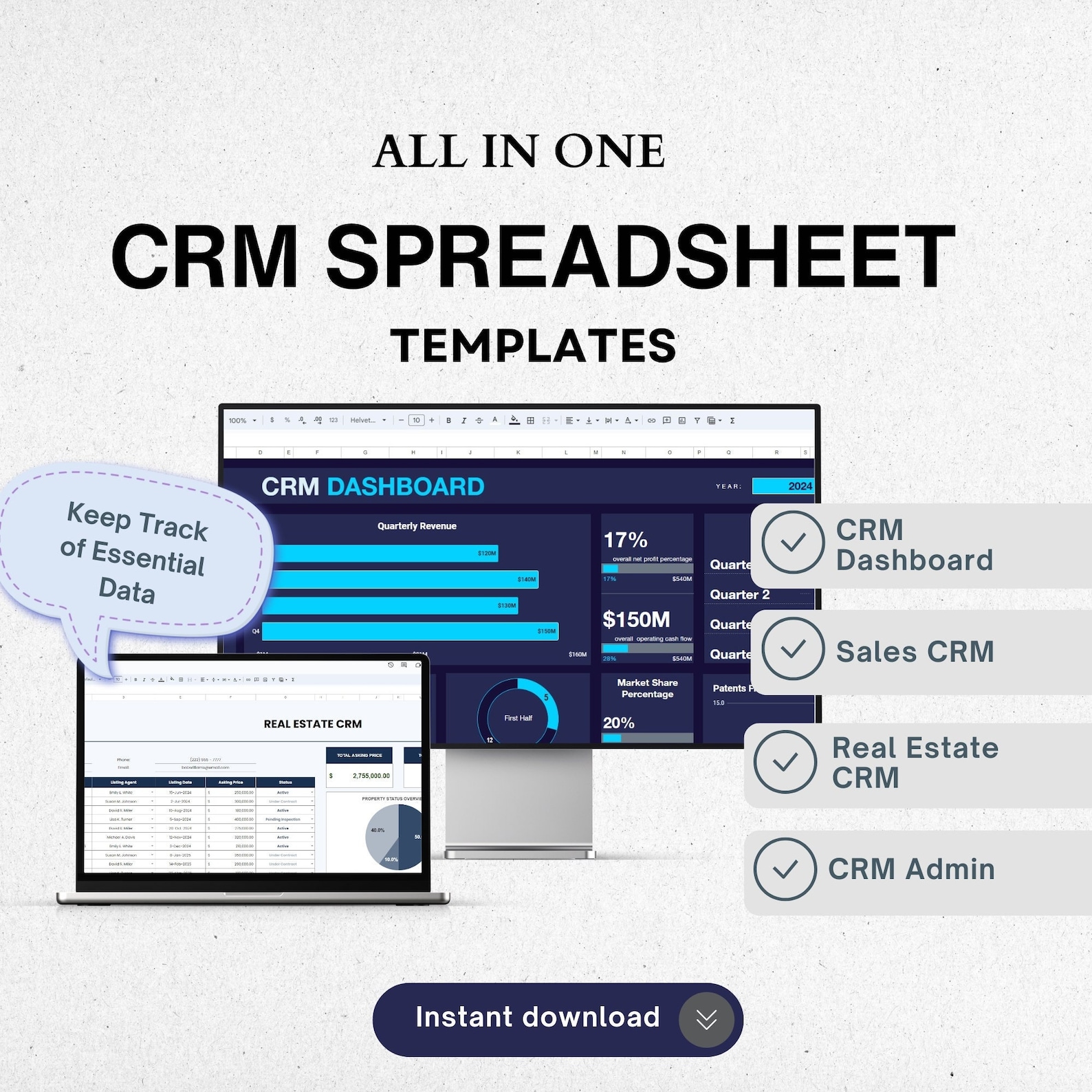 CRM Spreadsheet Template for Google Sheets, Crm Dashboard, Crm Real ...