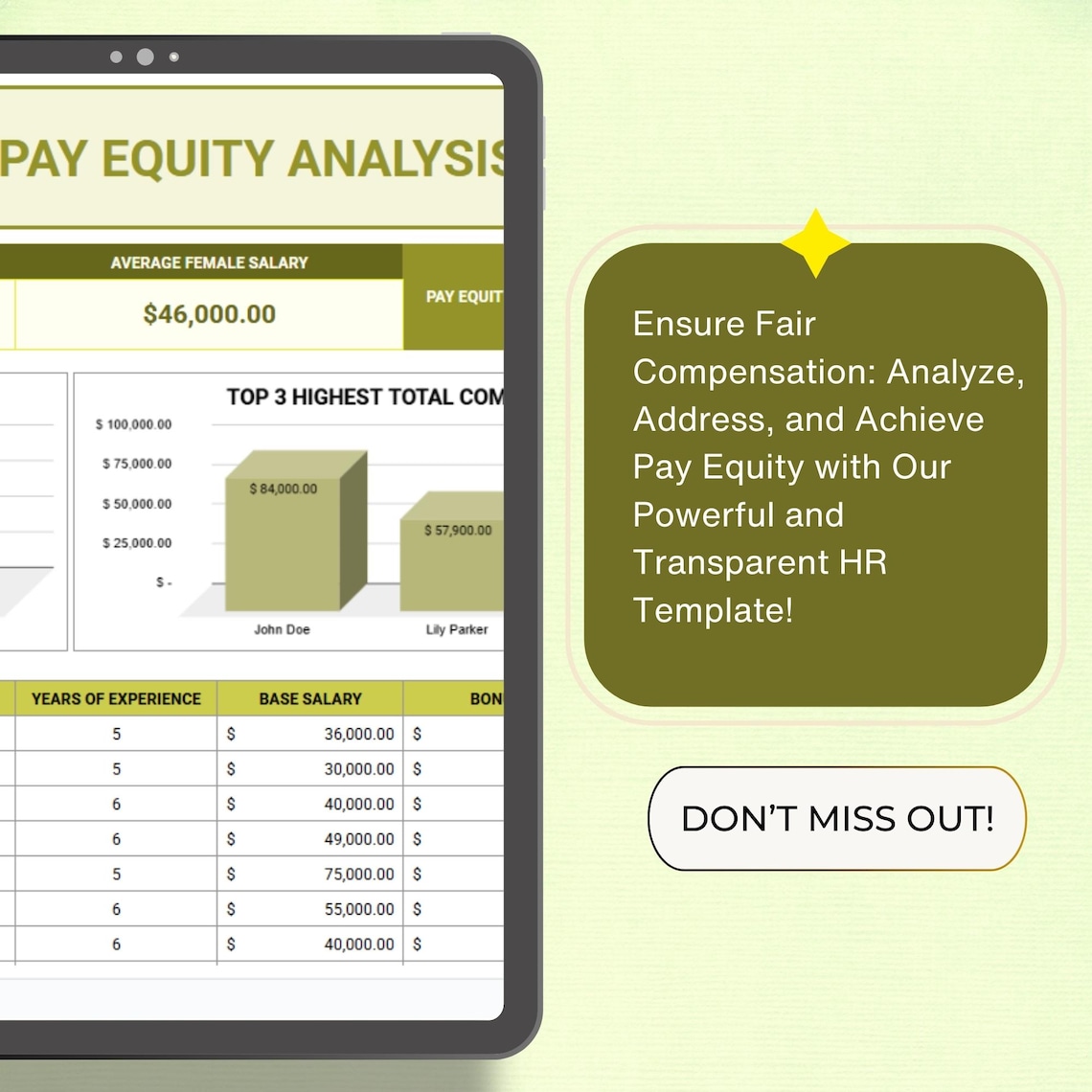 Pay Equity Analysis Excel Template: HR Salary Tracker (google Sheet) - Etsy