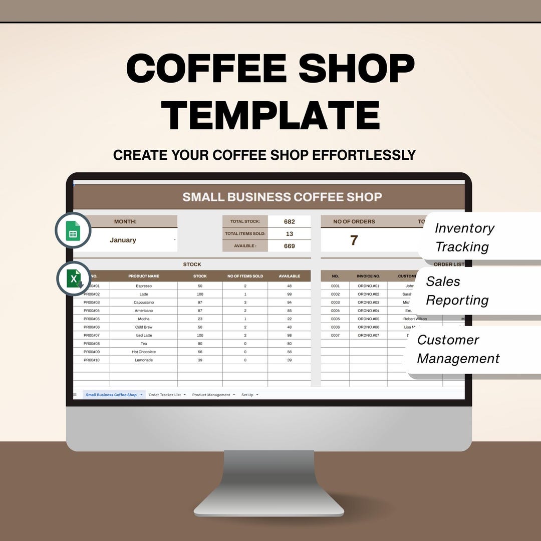 Coffee Shop Business Template | Inventory, Sales (google Sheet) - Etsy