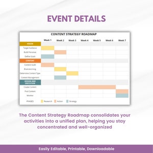 Customizable Content Calendar Spreadsheet and Marketing Roadmap, Year ...