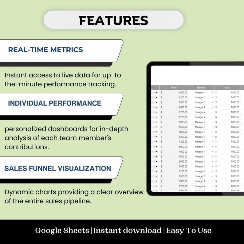 Sales Team Performance Dashboard Template (google Sheet & MS Excel) - Etsy