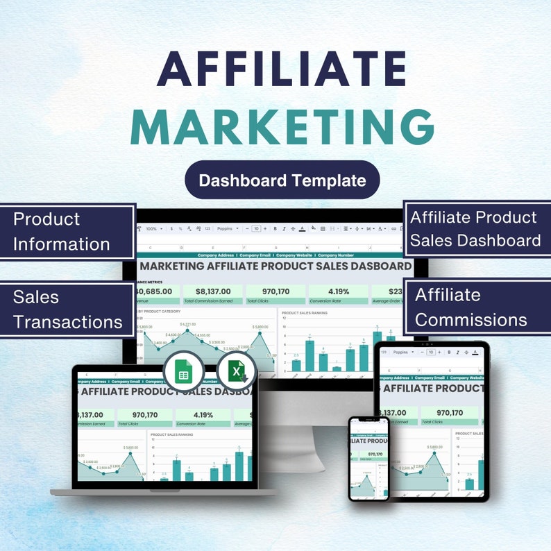 Editable Affiliate Marketing Excel Dashboard, Daily Sales Tracker ...