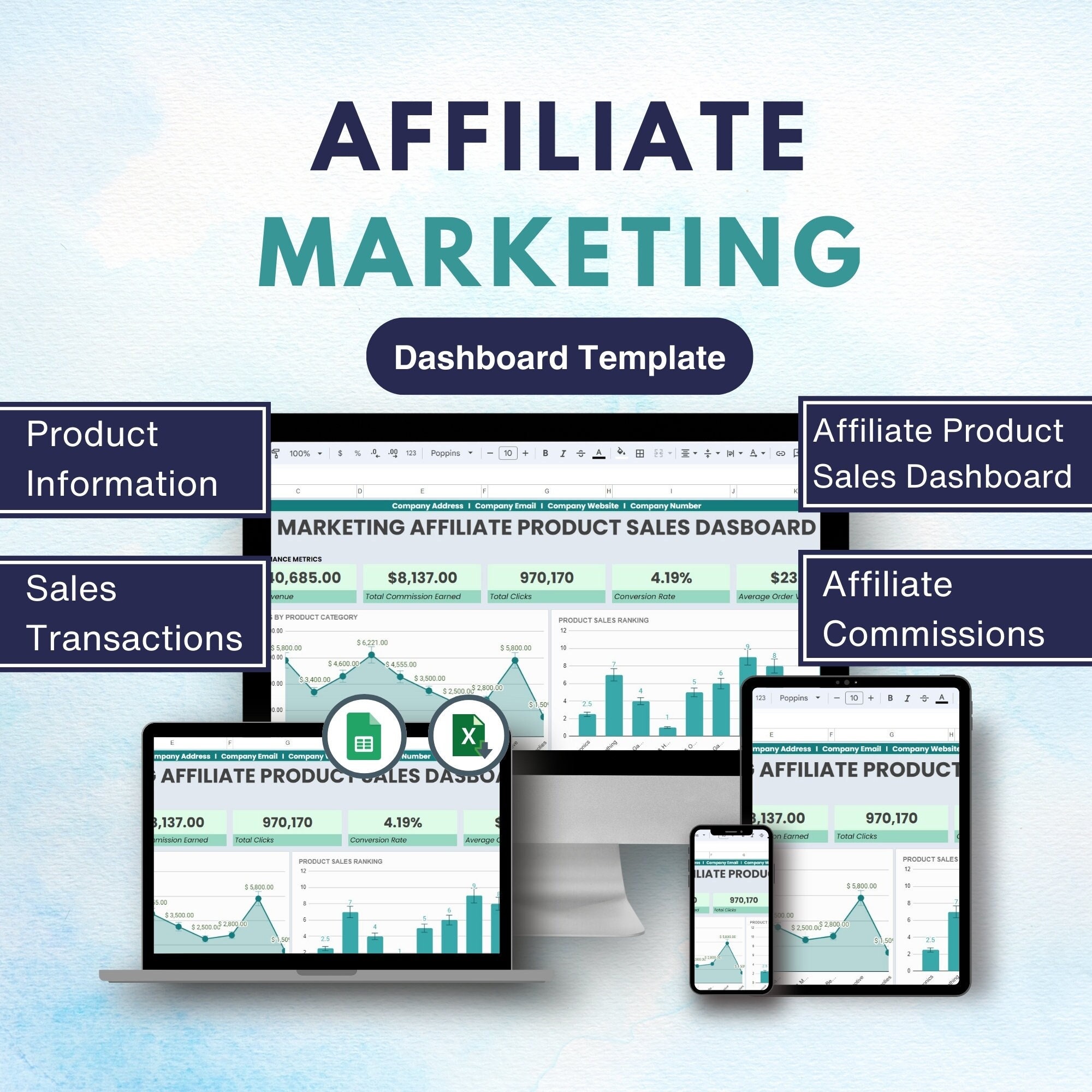 Editable Affiliate Marketing Excel Dashboard, Daily Sales Tracker ...