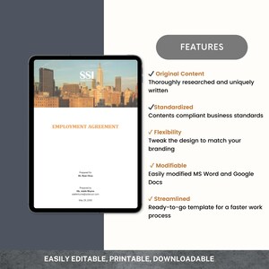 Professional Employment Contract Template, Editable Employment ...
