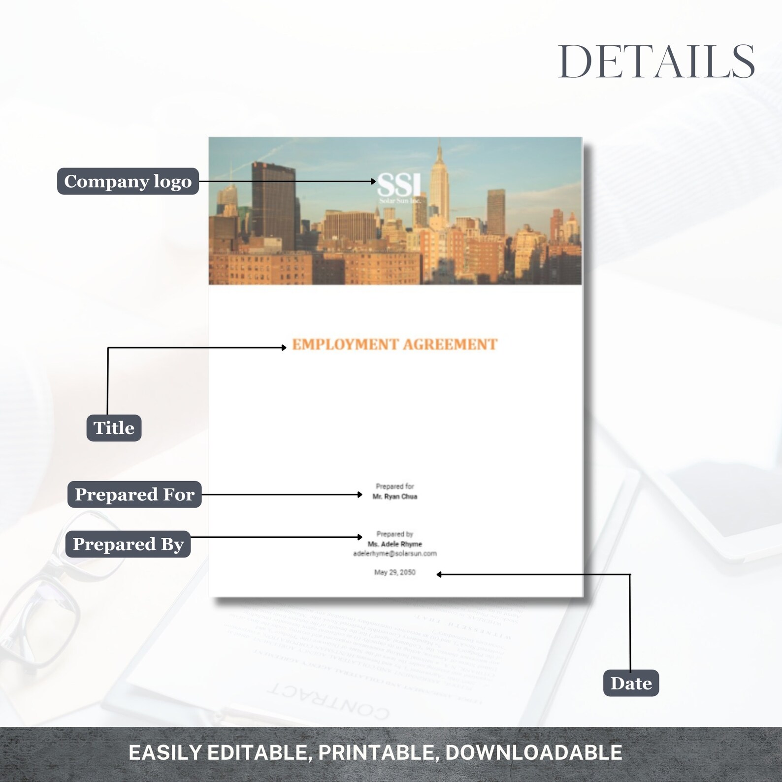 Professional Employment Contract Template, Editable Employment ...