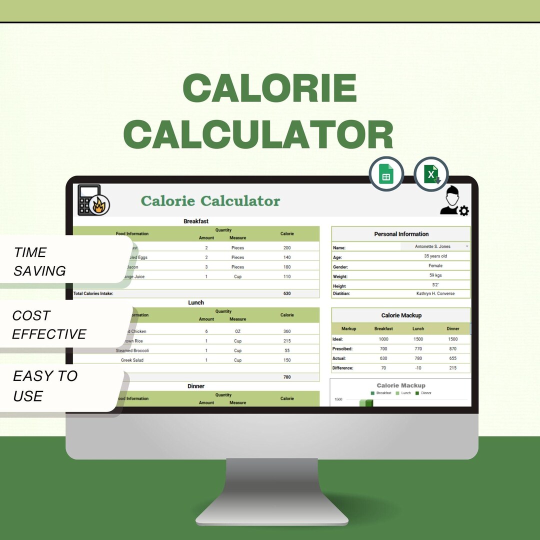 Personalized Calories Calculator Excel Template for Weight Loss ...